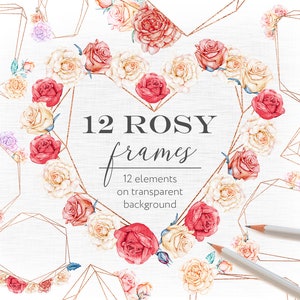 Rose Gold Frames With Roses, Rose Gold Geometric Frames Clipart, Rose ...