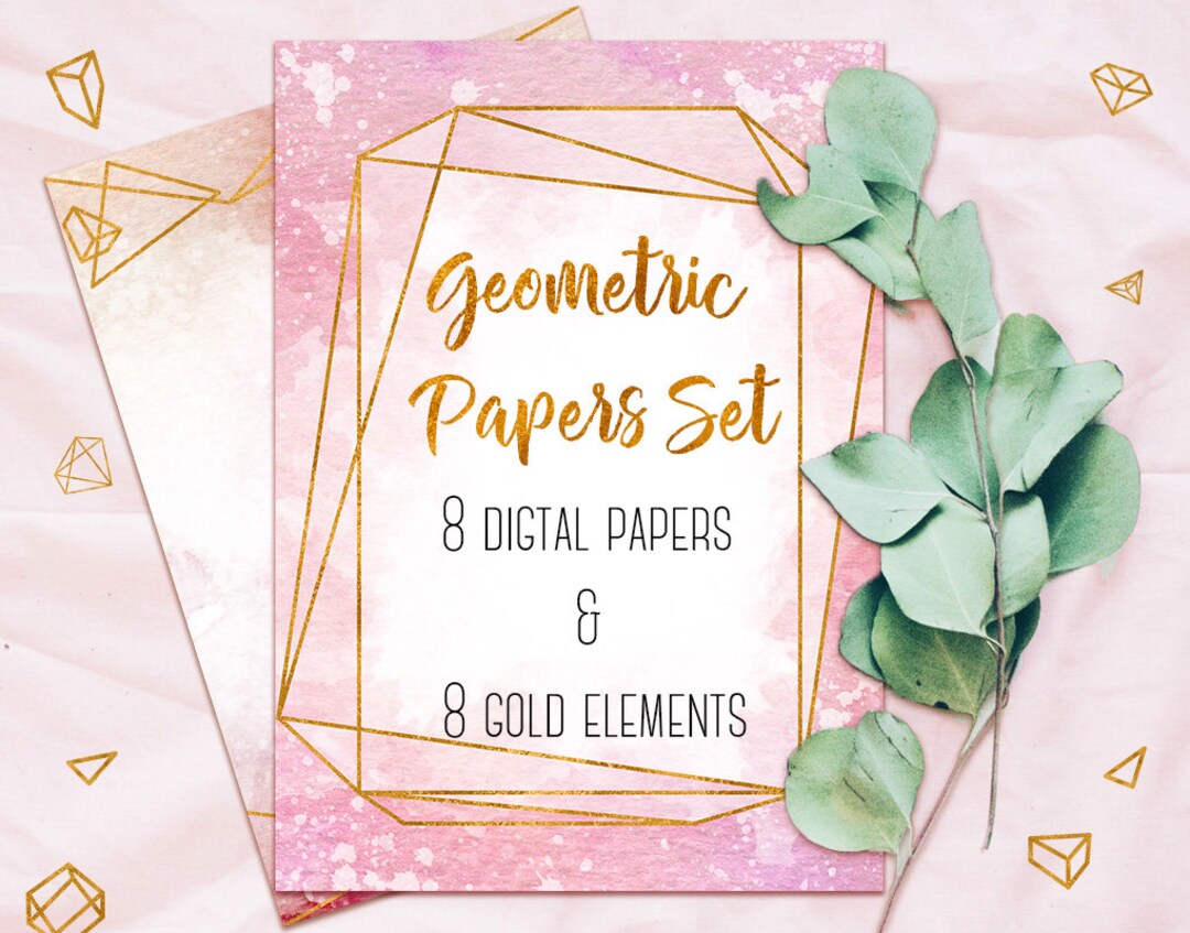 Geometric Crystal Digital Paper Clipart, Gold Invitation Template ...