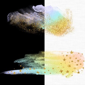 Watercolor Brush Strokes Clipart, Gold Glitter Brush Strokes, Rainbow ...