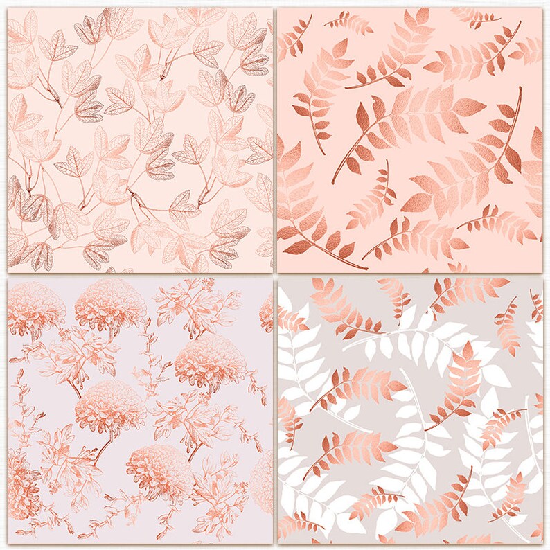 Seamless Floral Digital Paper, Rose Gold Seamles Paper Clipart, Rose ...