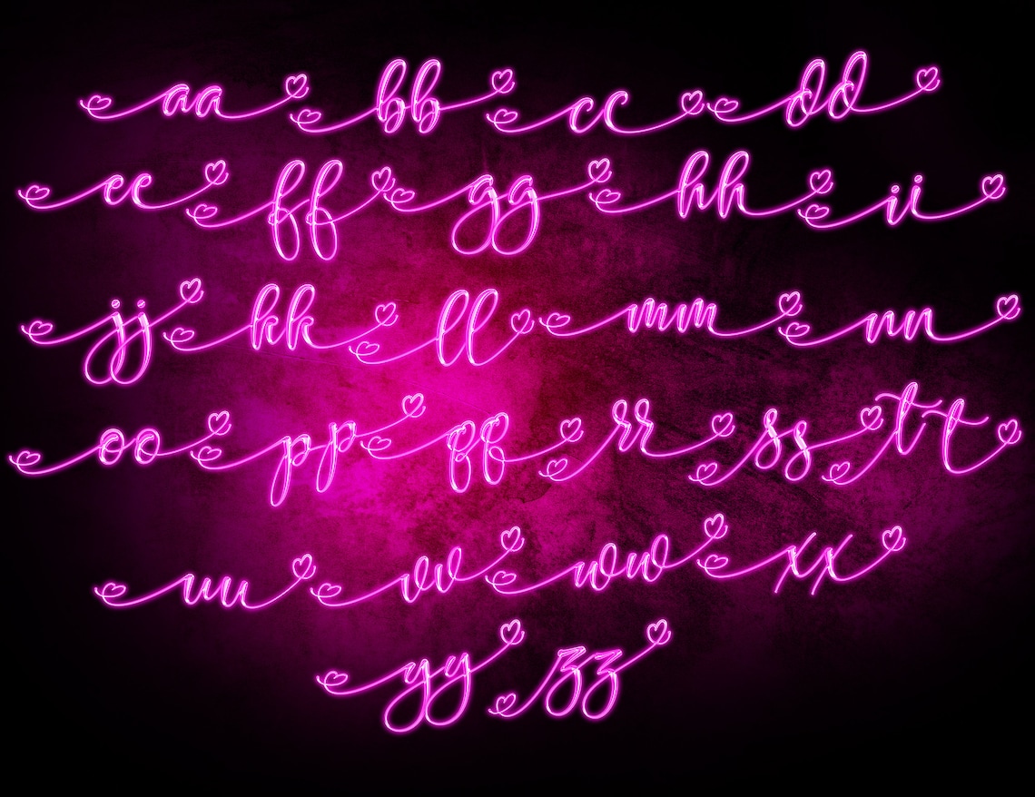 Pink Neon Alphabet Clipart Neon Letters With Hearts Neon - Etsy