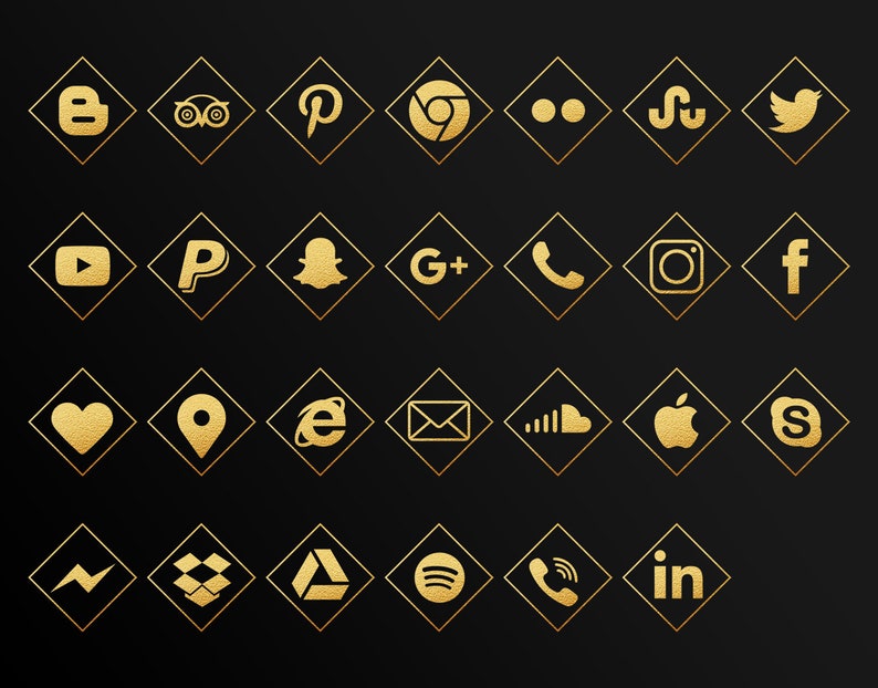 Buy 3 Pay for 2 Gold Social Media Icons Gold Foil Icons - Etsy