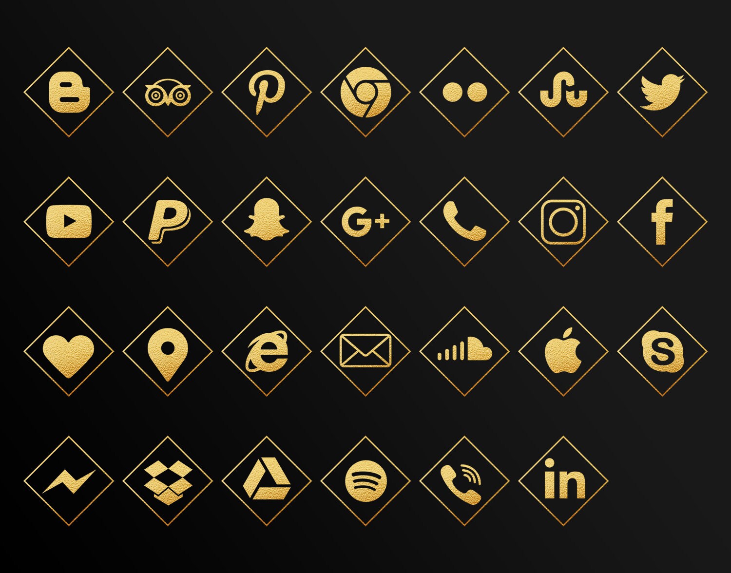 Buy 3 pay for 2 Gold social media icons Gold foil icons | Etsy