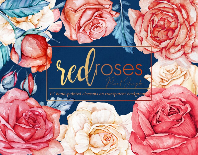 Watercolor Roses Clipart Hand Painted Watercolor Clipart Red - Etsy