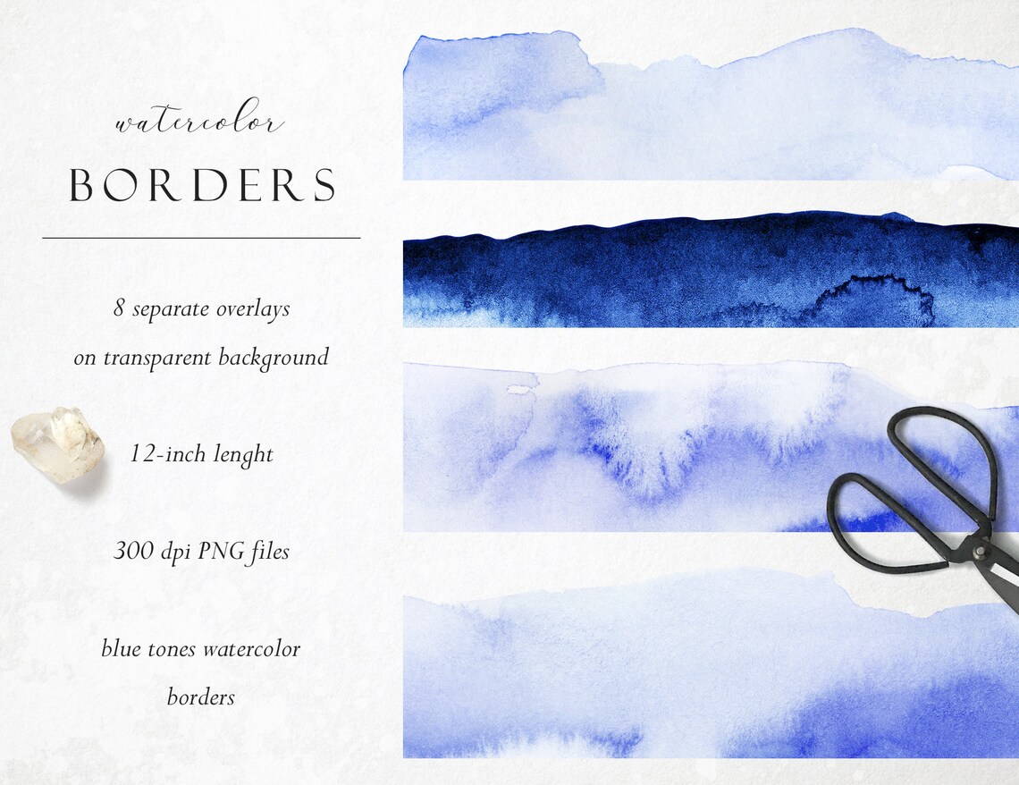 Watercolor Border Overlays Border Clipart Blue Border Clip - Etsy
