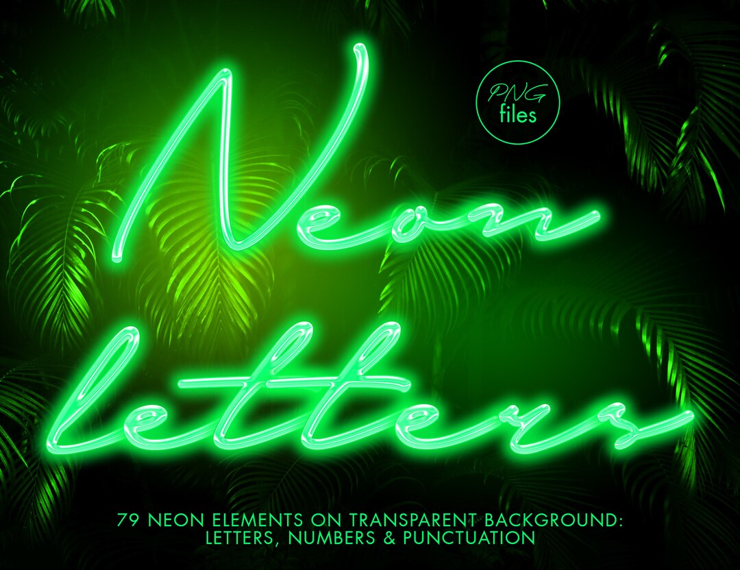 Neon Alphabet Clipart, Neon Letters Clipart, Digital Neon Font, Green ...