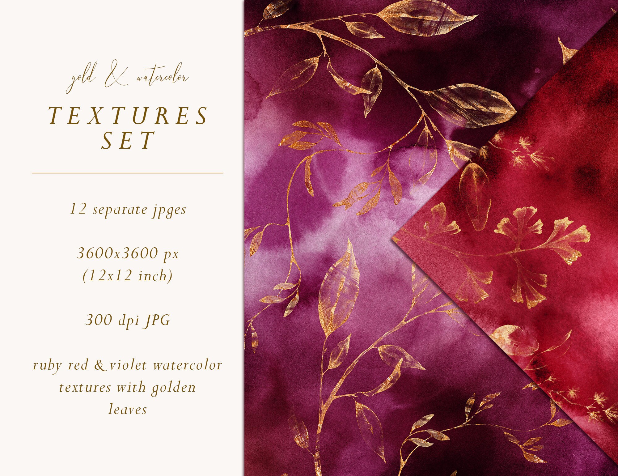 Ruby Red Watercolor Paper: Gold Floral Clipart (digital Download) - Etsy