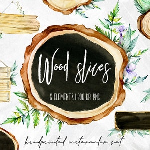 Wood Slices Clipart, Floral Frames, Watercolor Wooden Slices, Wedding ...