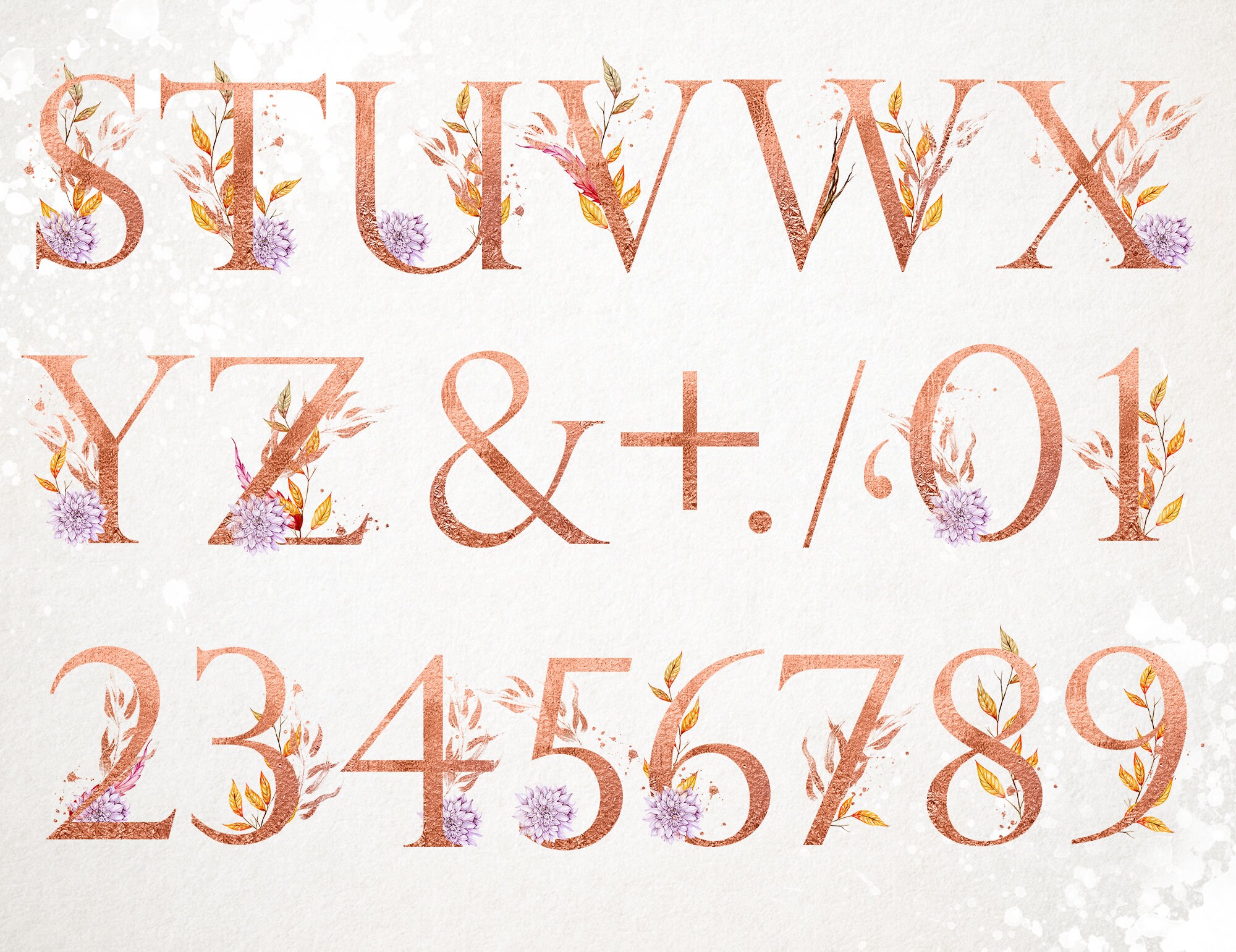 Rose Gold Letters With Watercolor Elements Autumn Rose Gold | Etsy