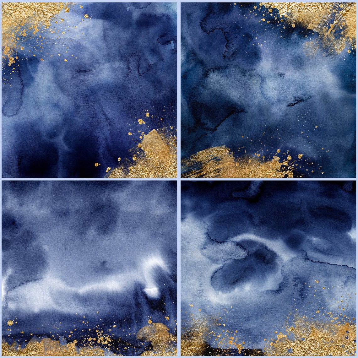 Navy Blue Gold Foil Watercolor Digital Paper (12"x12") - Etsy