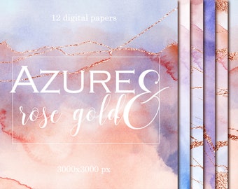 Rose Gold and Watercolor Digital Paper Rose Gold Foil Papers | Etsy