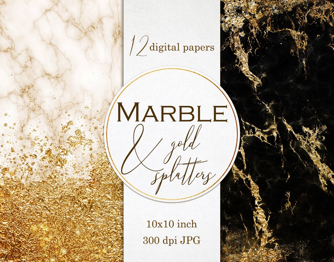 Gold and Marble Digital Paper, Paper Pack, Gold and Black Papers, Gold ...