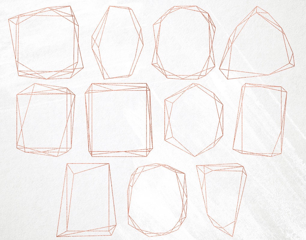Rose Gold Crystal Frames Clipart Rose Gold Geometric Frames | Etsy UK