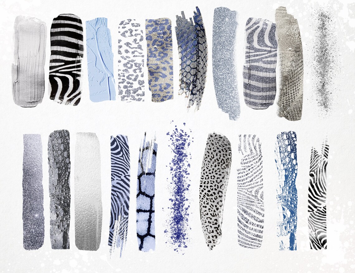 Safari Brush Strokes Clipart Silver Zebra Cheetah Paint | Etsy