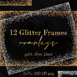 5x7 Confetti Frames Clipart, Gold Frames, Silver Frames, Glitter ...