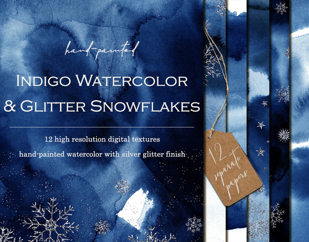 Deep Blue Digital Paper Clipart, Watercolor Digital Papers, Silver ...