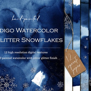 Deep Blue Digital Paper Clipart, Watercolor Digital Papers, Silver ...