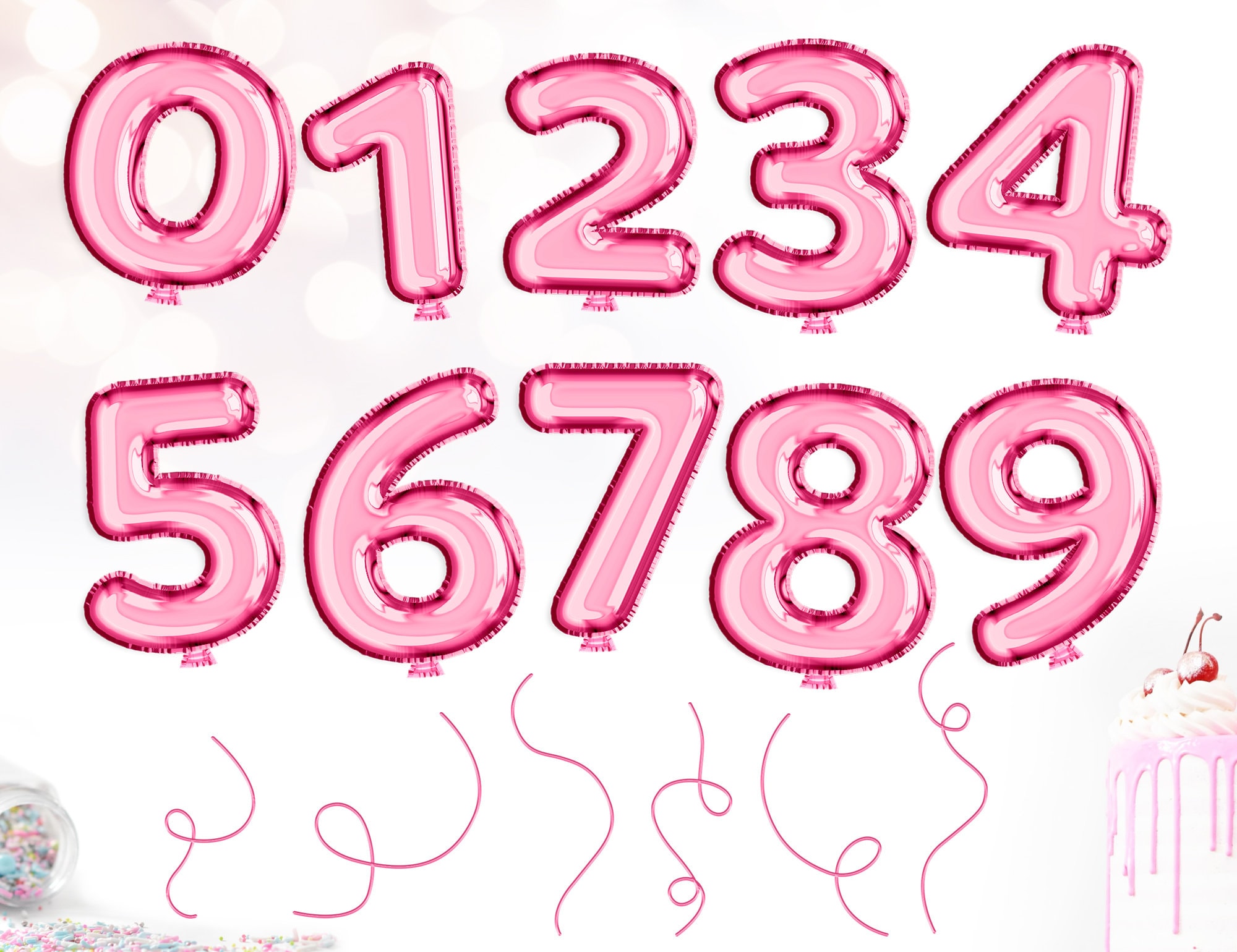 Birthday balloon clipart Pink balloon numerals Blue balloon | Etsy