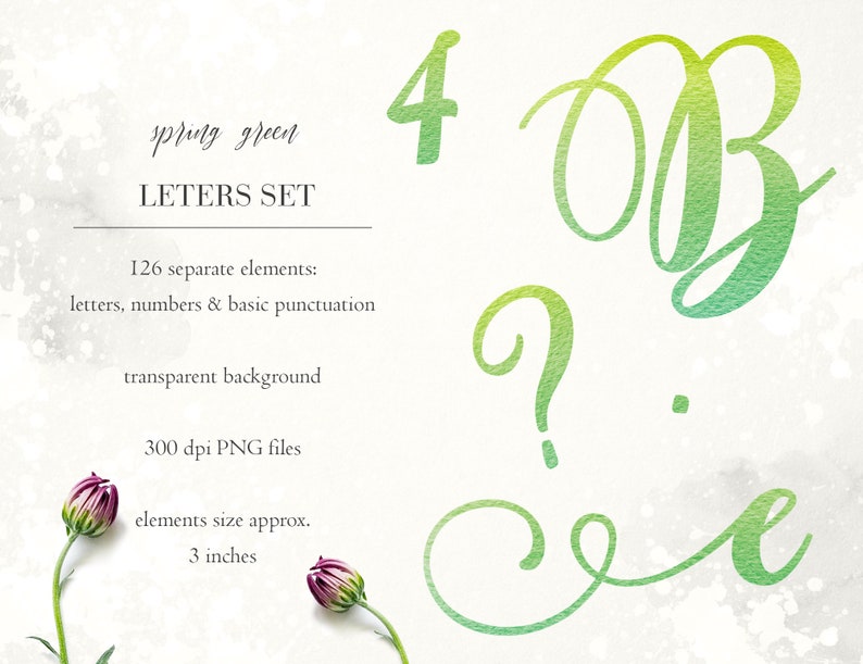 Watercolor Letters Clipart Green Watercolor Alphabet Spring - Etsy