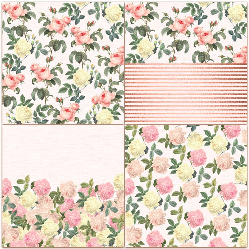 Digital Paper With Roses Floral Digital Paper Clipart Rose | Etsy