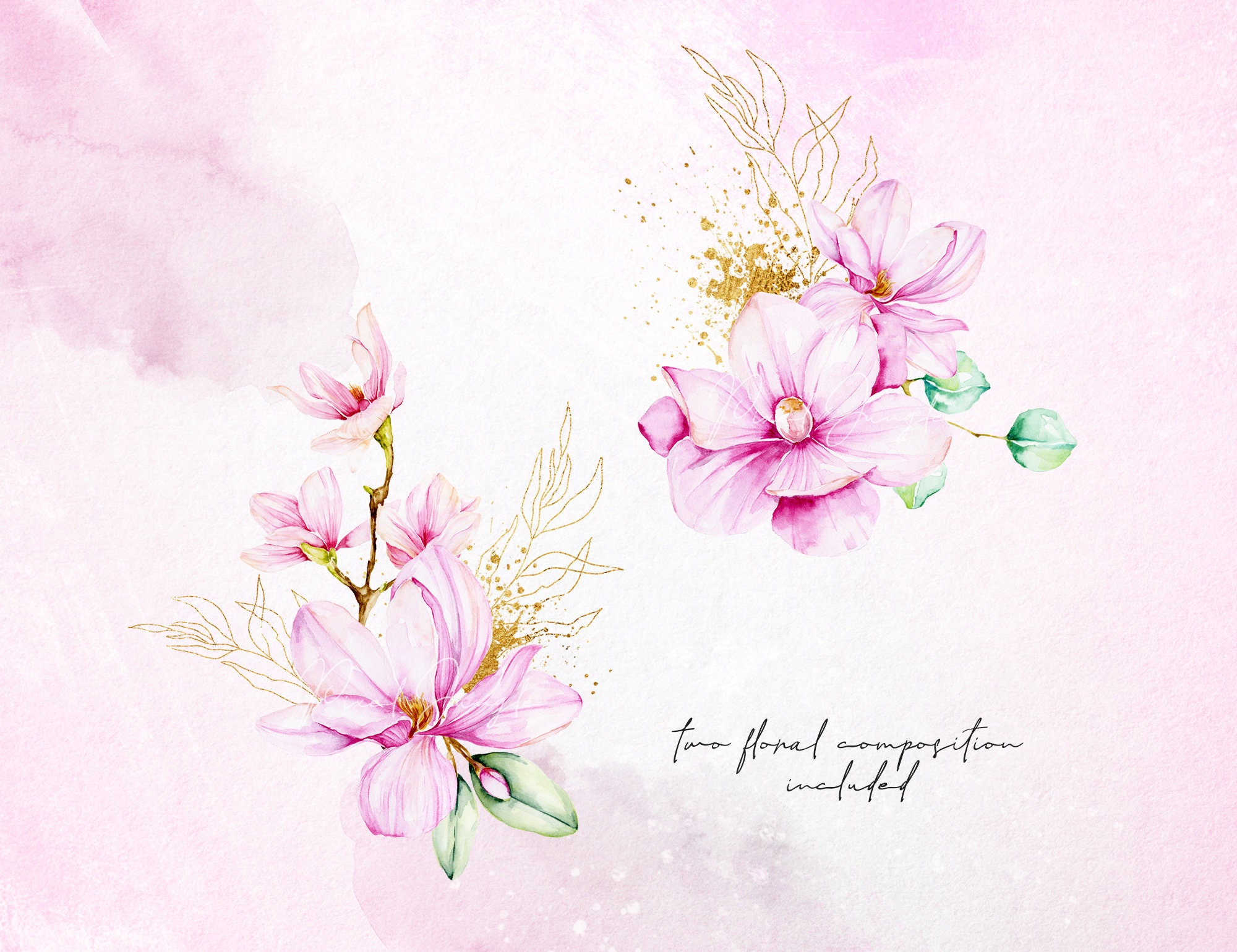 Gold Monogram Letters With Watercolor Magnolias Gold Alphabet - Etsy