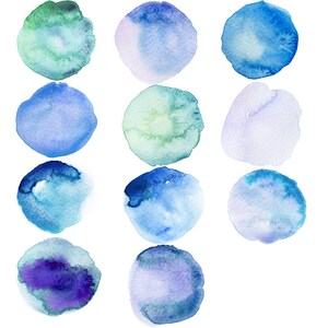 Blue Watercolor Circles Clipart, Green Watercolor Design Elements ...