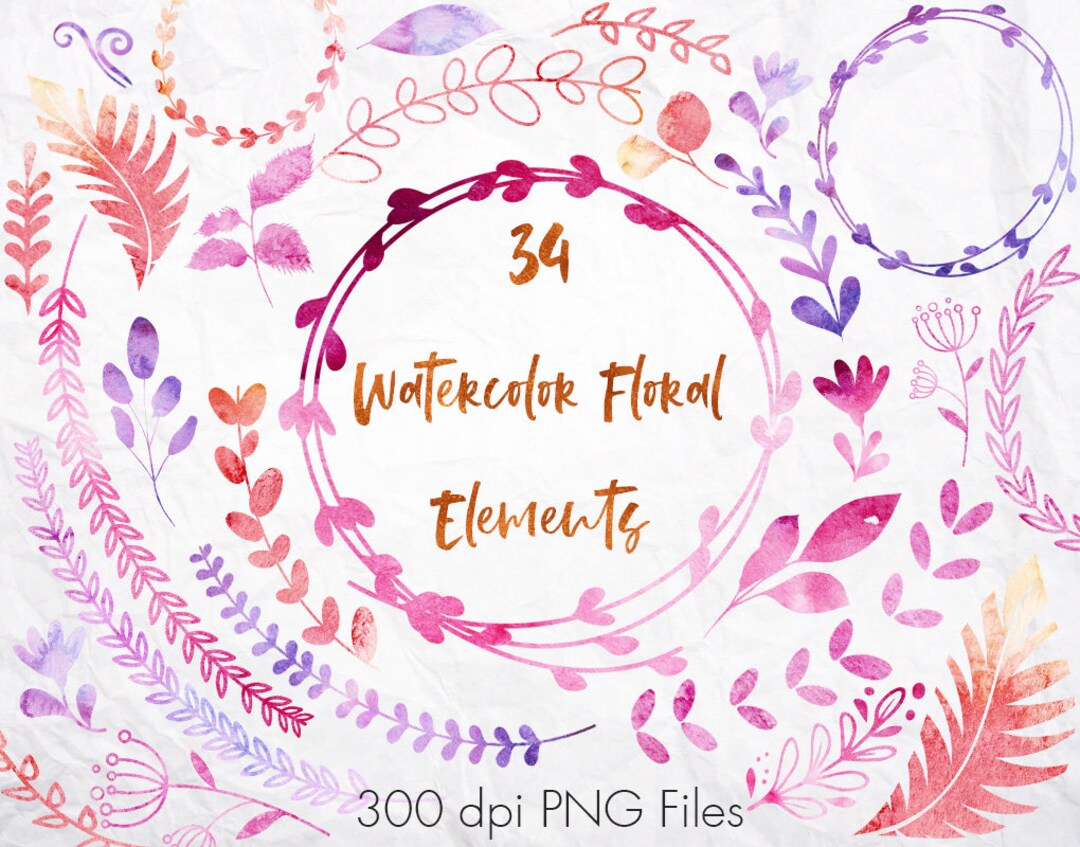 Watercolor Floral Elements Clipart, Watercolor Design Elements ...