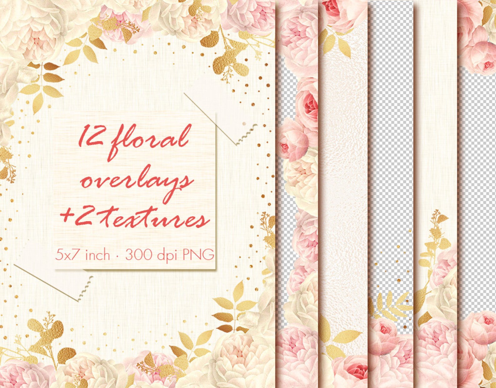 Floral Overlay Clipart Floral Digital Overlays Floral | Etsy