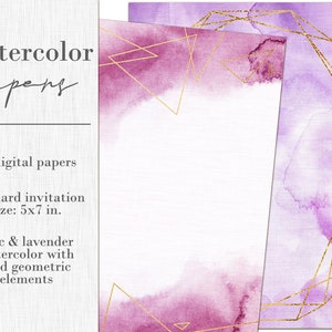Lavender and Lilac Watercolor Digital Papers, 5x7 Invitation Cover ...