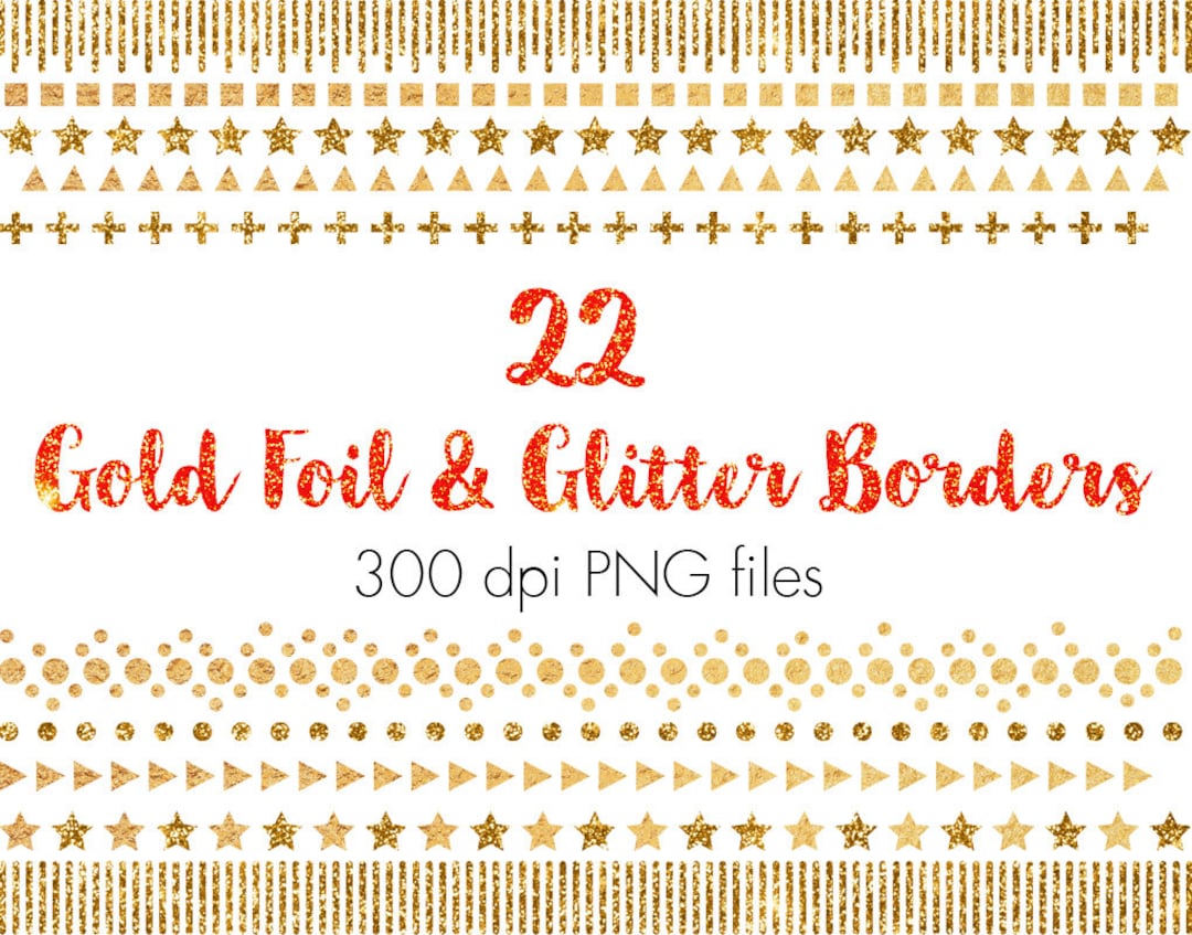 Gold Confetti Borders, Gold Glitter Borders, Gold Foil Borders, Border ...