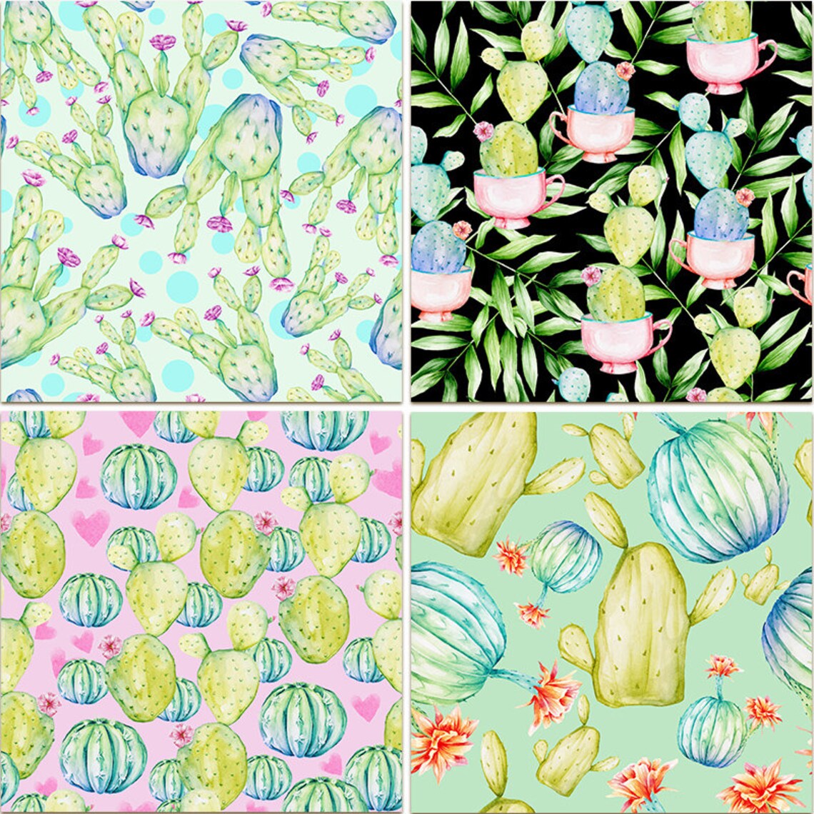 Cactus Seamless Digital Paper Cactus Paper Floral Seamless | Etsy