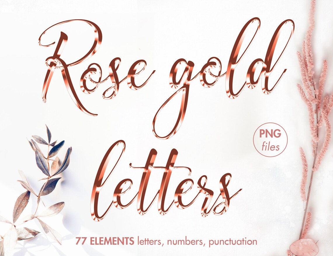 Rose gold alphabet clipart Rose gold font clipart Liquid | Etsy