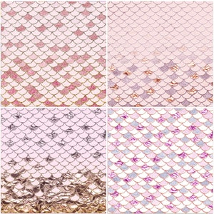 Pink Mermaid Scales Digital Paper Set, Watercolor Paper, Gold Scales ...