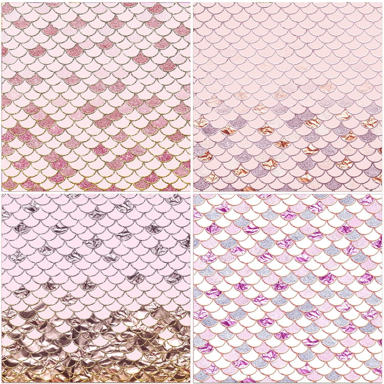 Pink Mermaid Scales Digital Paper Set Watercolor Paper Gold - Etsy