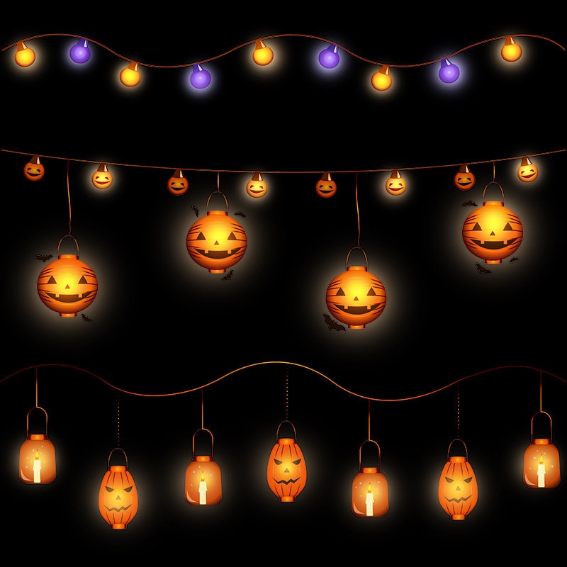 Halloween String Lights Clipart Pumpkin Lanterns Halloween | Etsy