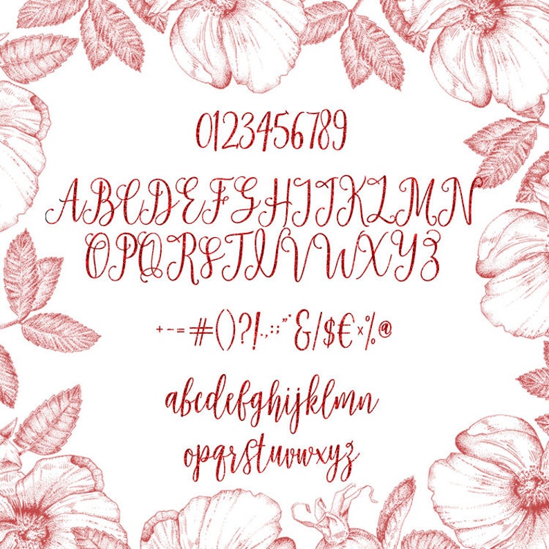 Red Alphabet With Numbers and Symbols Glitter Alphabet | Etsy