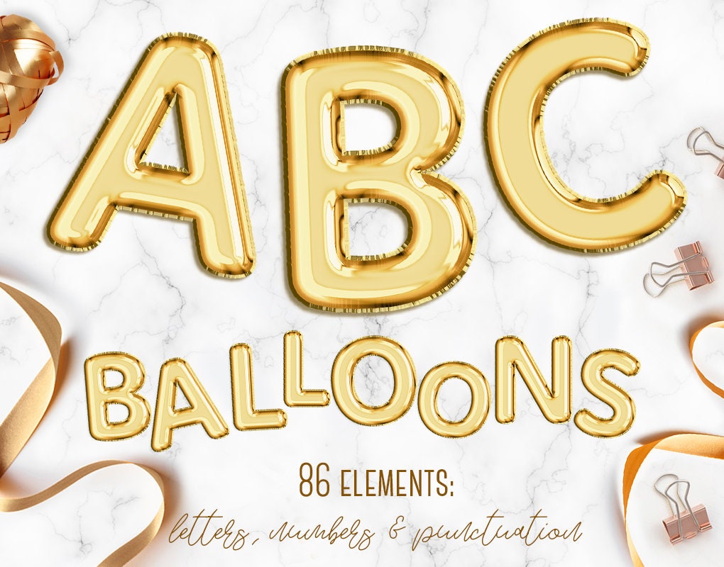 Gold Balloon Alphabet Clip Art Gold Balloons Gold Foil - Etsy