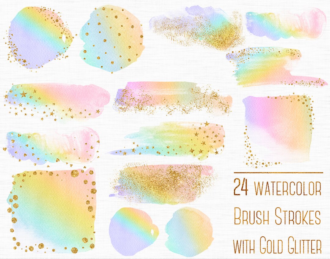 Watercolor Brush Strokes Clipart, Gold Glitter Brush Strokes, Rainbow ...