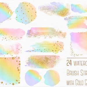 Watercolor Brush Strokes Clipart, Gold Glitter Brush Strokes, Rainbow ...