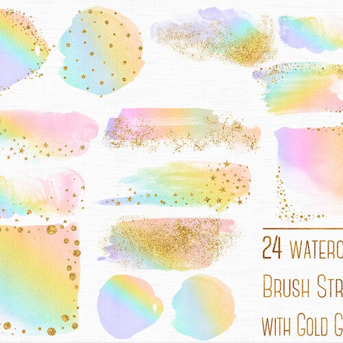 Rainbow Brush Strokes Clipart Rainbow Watercolor Brush - Etsy