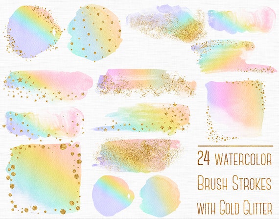 Art & Collectibles Brush Strokes Watercolor Splotches Rainbow Brush ...