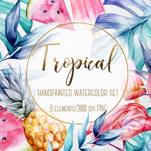 Watercolor Tropical Clipart, Hand Drawn Watercolor Fruits, Ice Cream ...