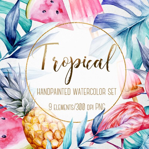 Watercolor Tropical Clipart Hand Drawn Watercolor Clipartice - Etsy