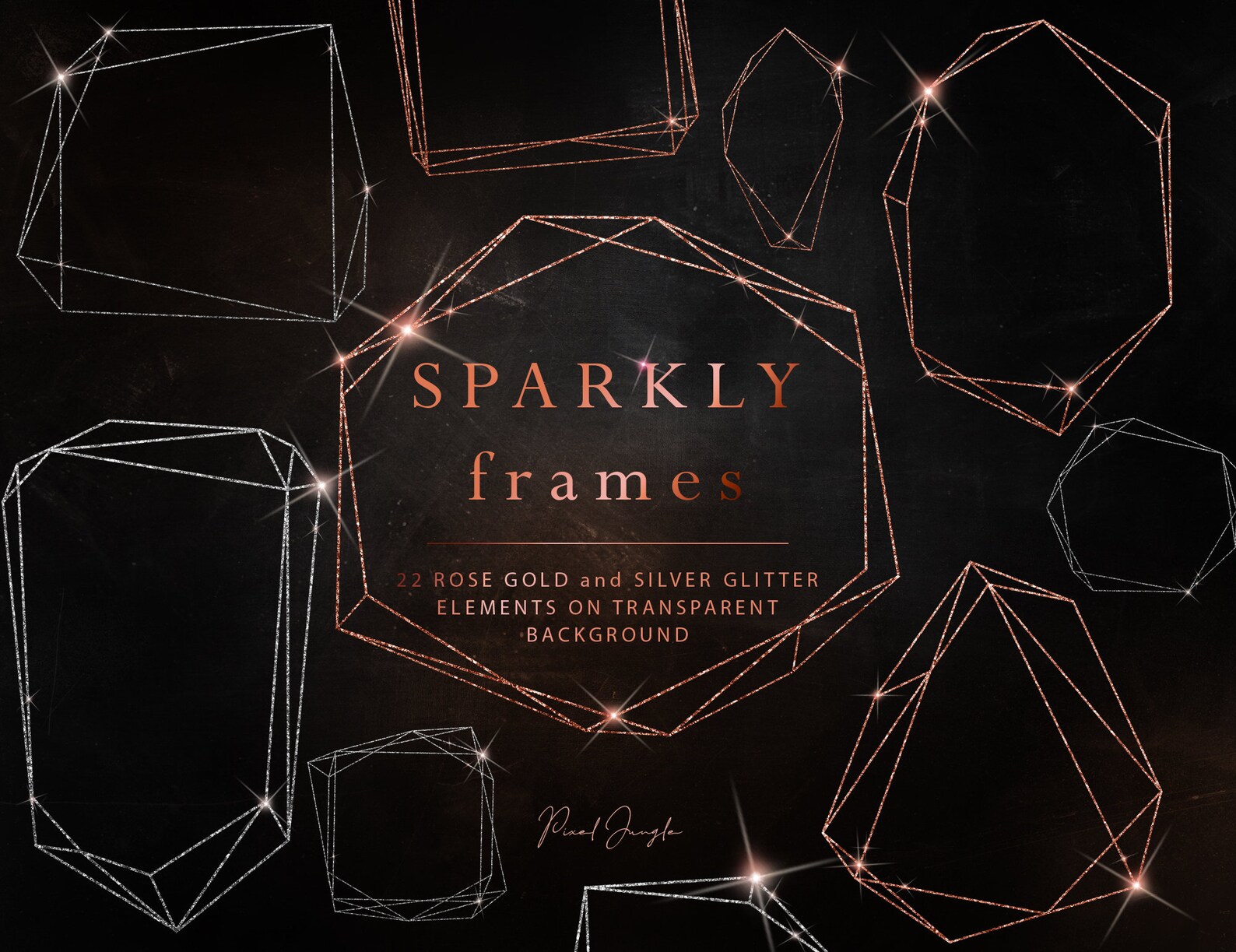 Sparkly Crystal Frames Clipart Rose Gold Geometric Frames | Etsy