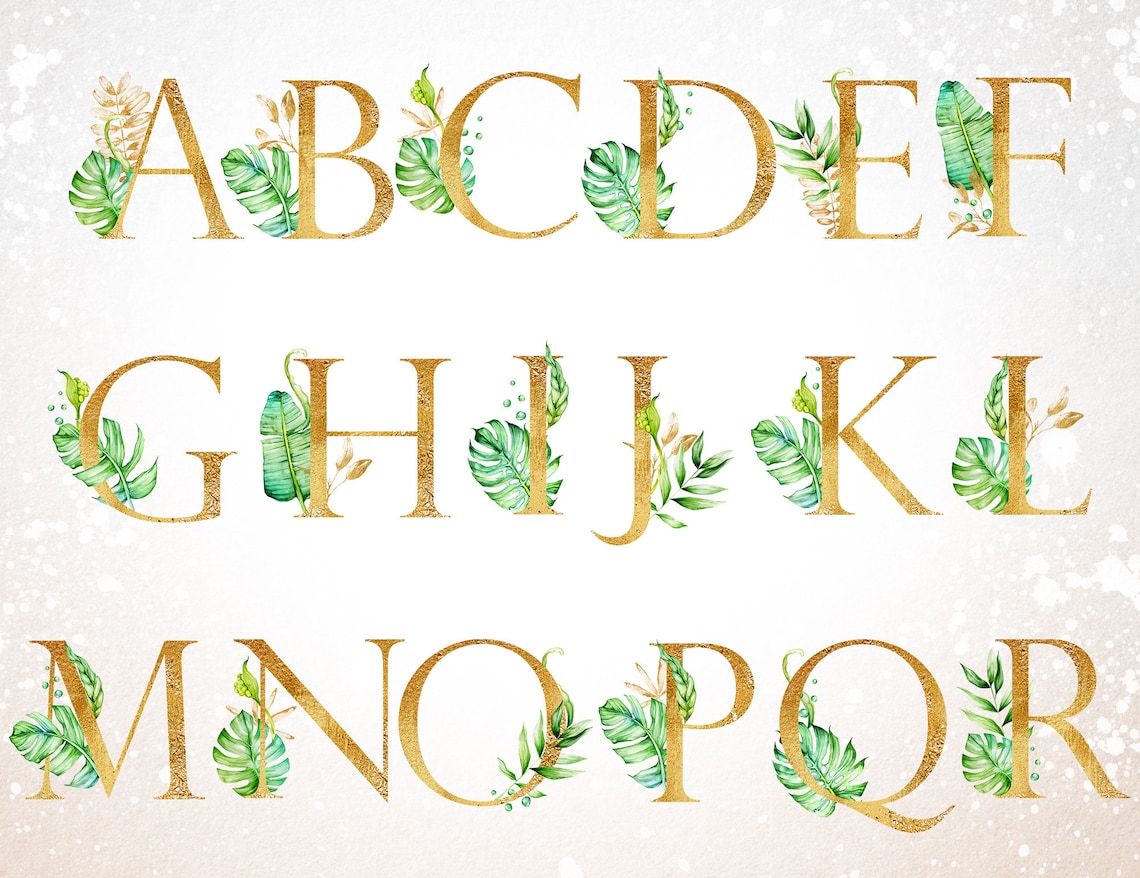 Gold Letters With Watercolor Palm Leaves Gold Alphabet | Etsy