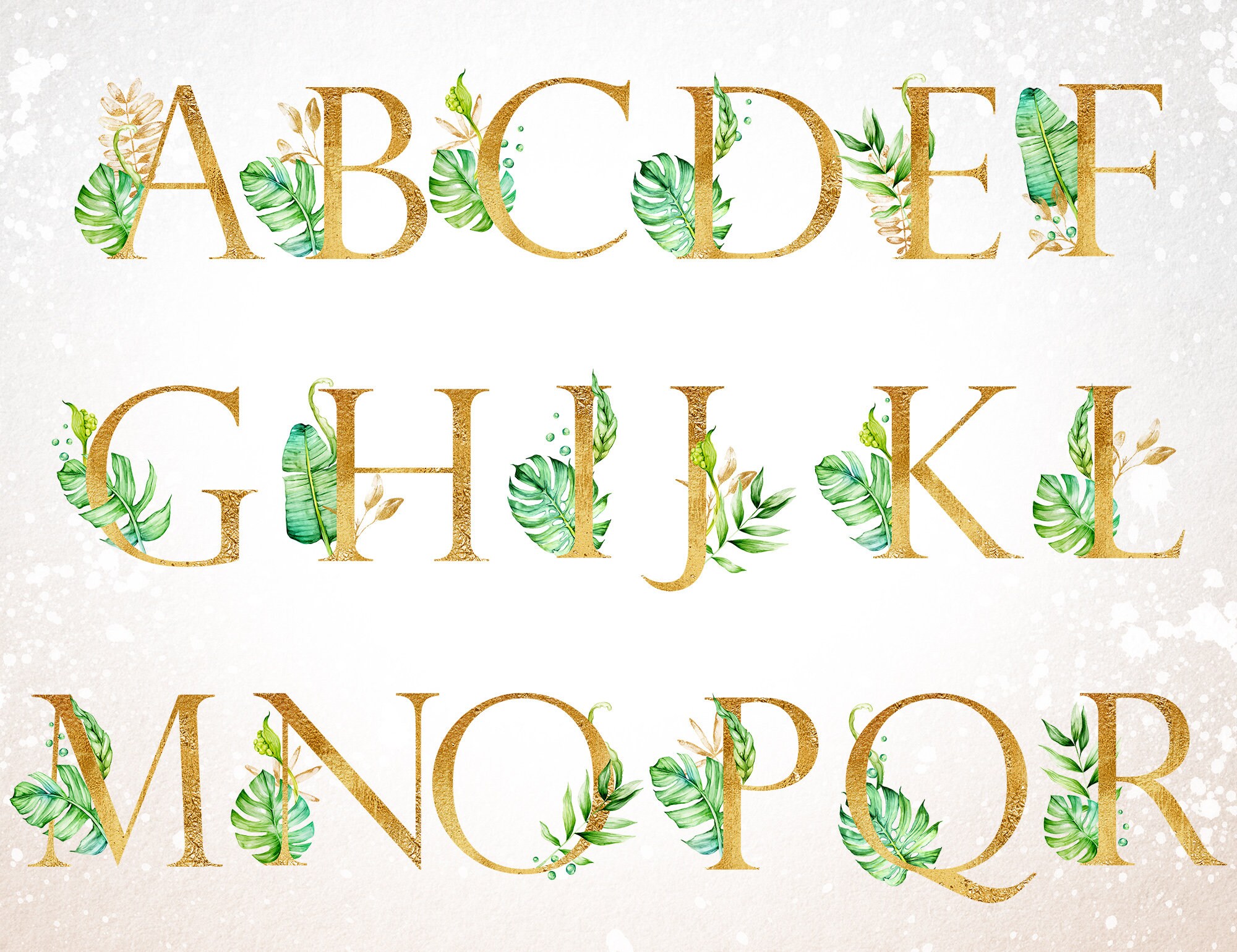 Gold Letters With Watercolor Palm Leaves Gold Alphabet - Etsy