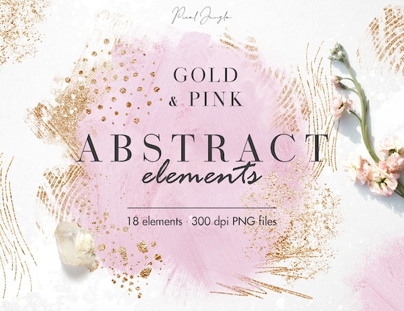 Pink and Gold Abstract Design Elements Gold Overlays Gold - Etsy