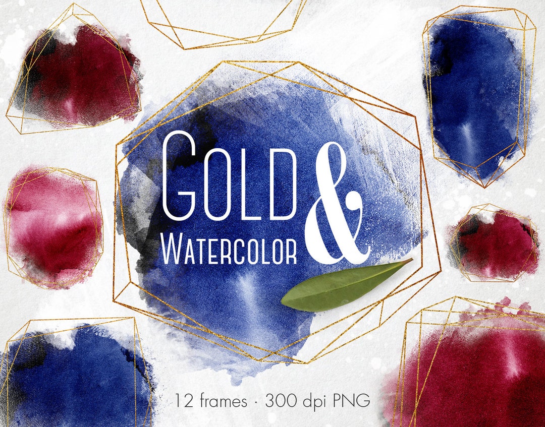 Gold and Watercolor Frames, Gold Frames Clipart, Burgundy, Navy Crystal ...