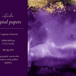 Purple Watercolor Digital Papers With Gold Foil, Watercolor Digital ...