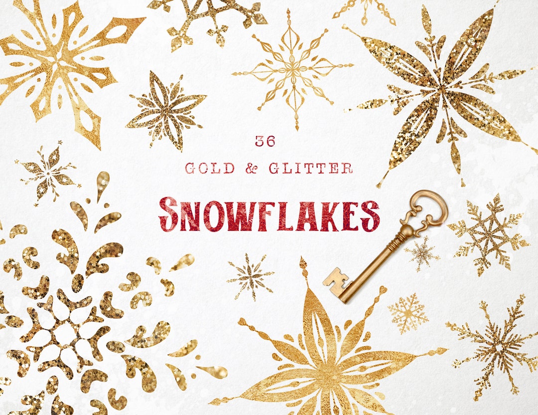 Gold Glitter Snowflakes Clipart: Foil Winter Overlays (PNG) - Etsy